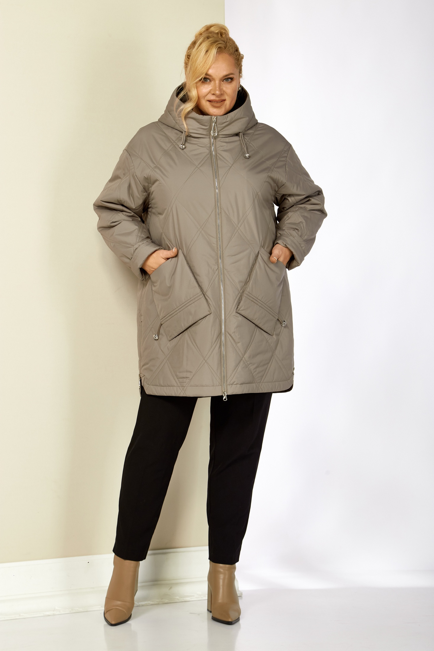 Куртка 2198 бежево-серый Shetti купить в интернет магазине | в наличии